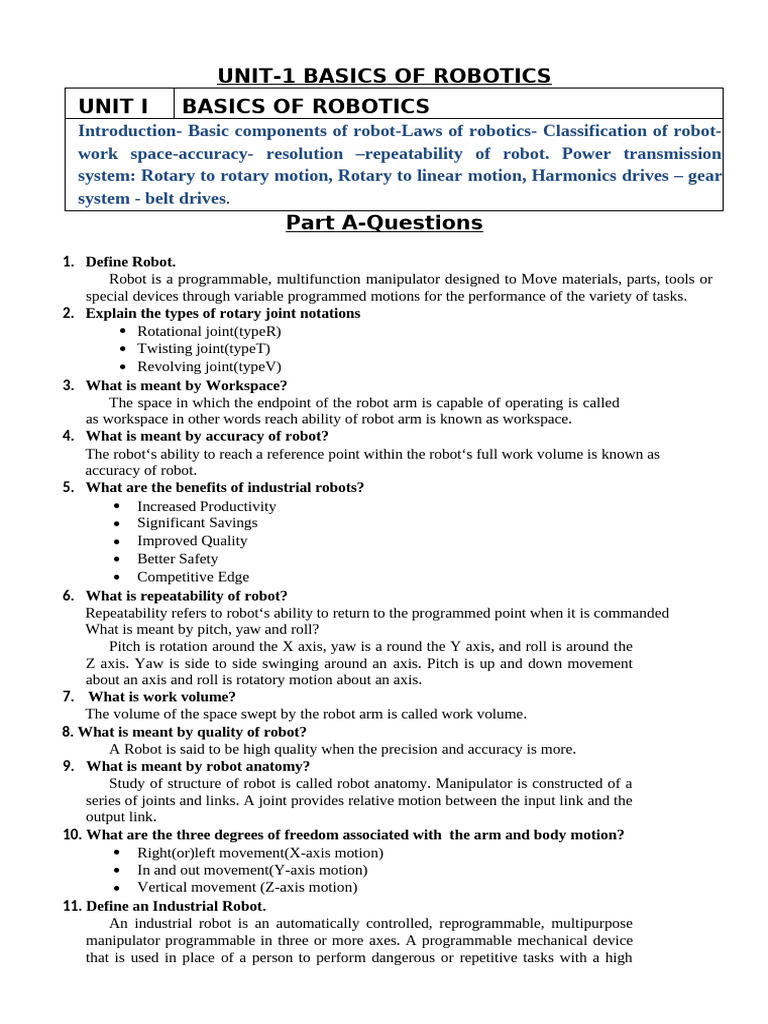 Robotics question bank | PDF | Computer Vision | Actuator