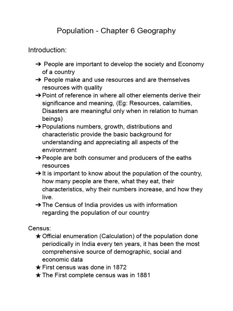 Population - Chapter 6 Geography - Class 10 | PDF | Census | Human ...