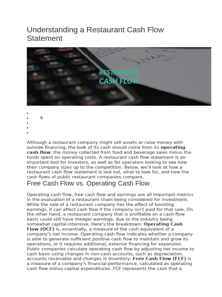 Understanding a Restaurant Cash Flow Statement | PDF | Cash Flow ...