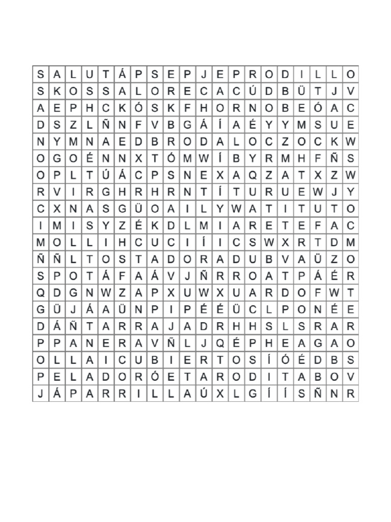 Sopa De Letras Utensilios De Cocina Pdf