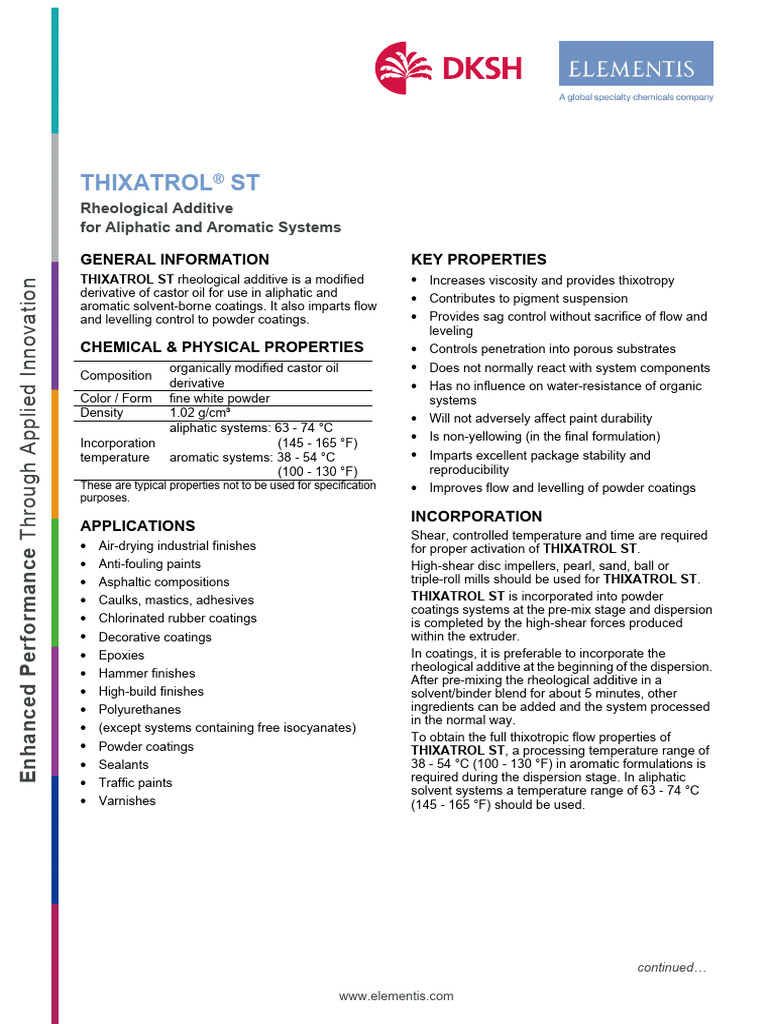 Thixatrol ST TDS | PDF | Paint | Coating