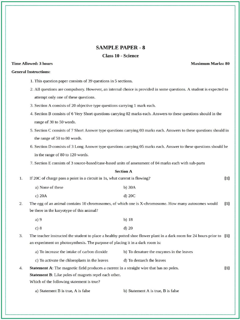 Science 2023 Set - 8 | PDF
