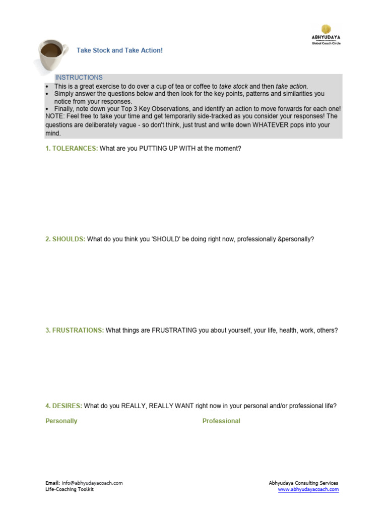 Take Stock and Take Action Worksheet | PDF