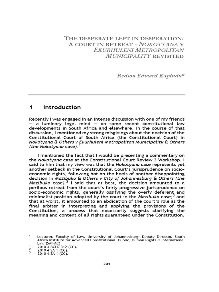 Kapindu 2010 The Desperate Left in Desperation A Court in Retreat Nokotyana V Ekurhuleni ...