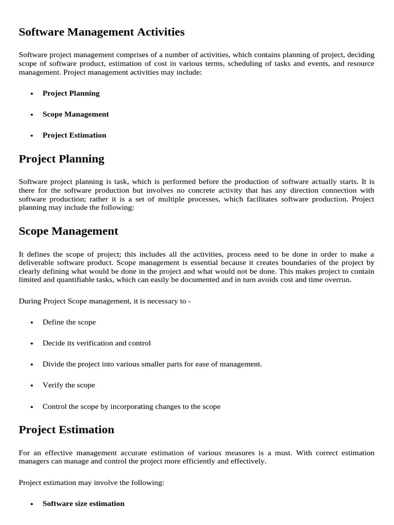 Software Management Activities | PDF | Risk | Project Management