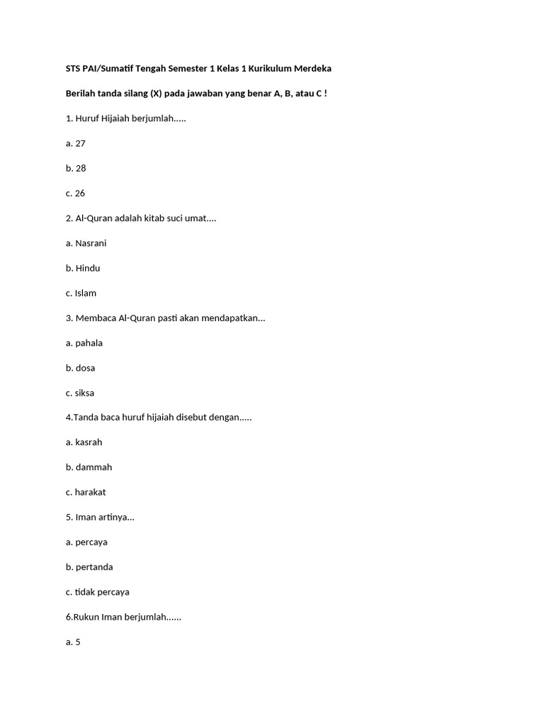STS PAI Kelas 1 | PDF