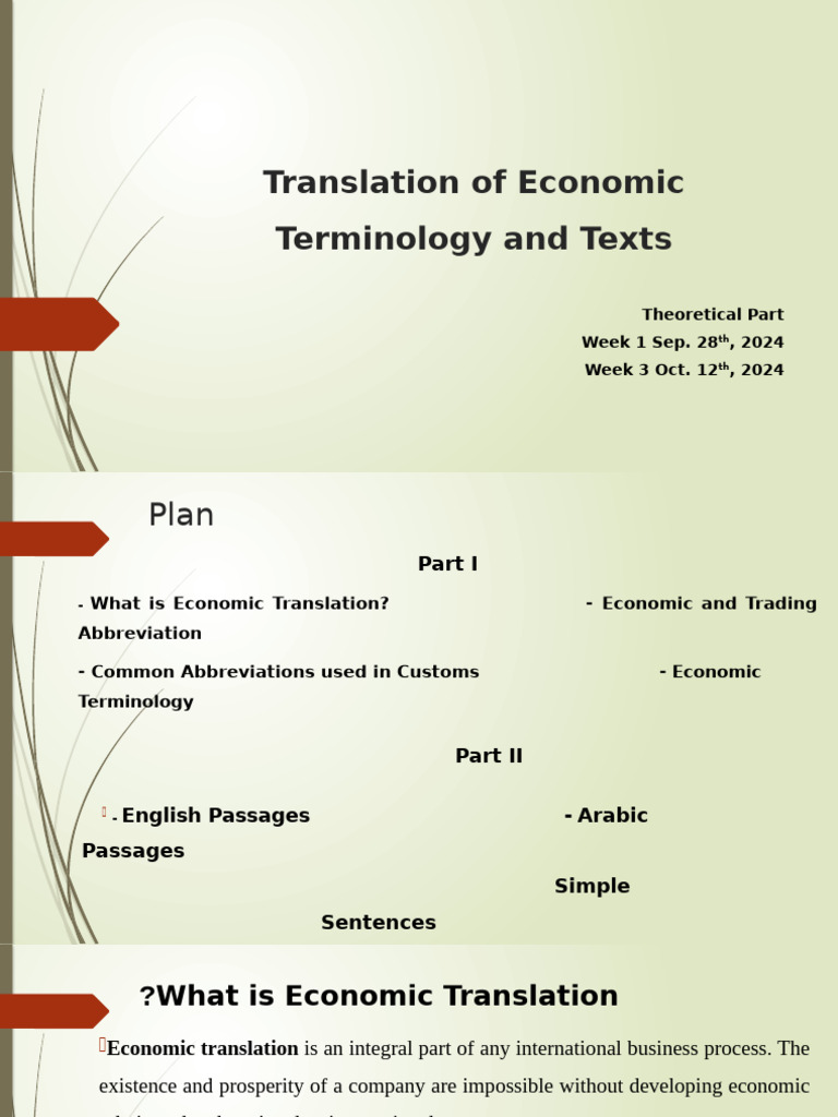 Lecture 1 Translation of Economic Terminology and Texts Mariana (1 ...