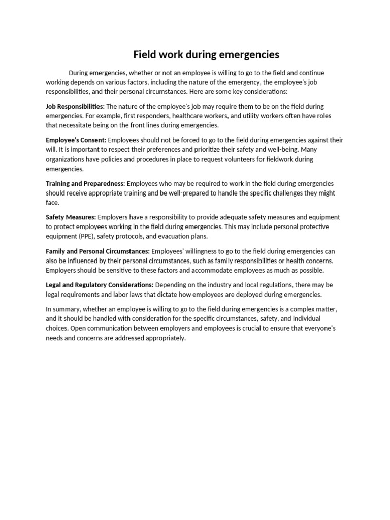Emergency Employee Field | PDF | Emergency | Emergency Evacuation