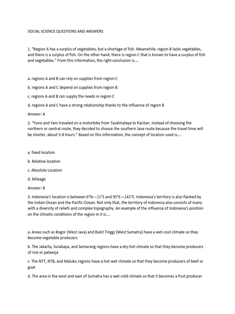 Social Science Questions and Answers | PDF | Indonesia | Sea