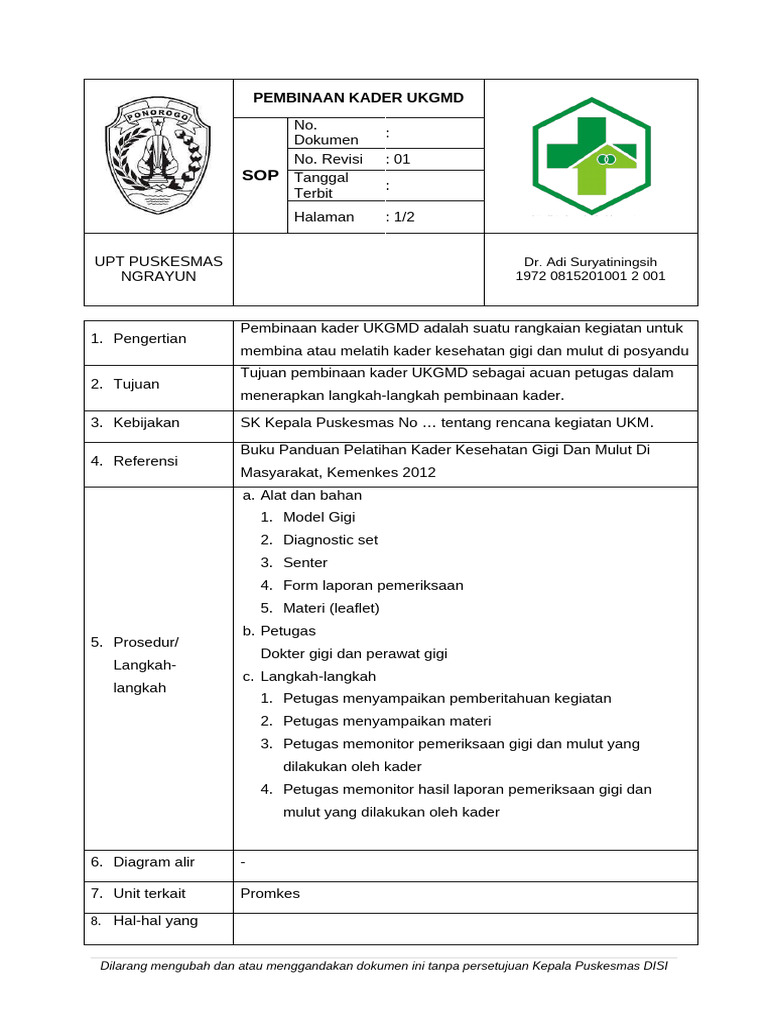 SOP PEMBINAAN KADER UKGMD | PDF