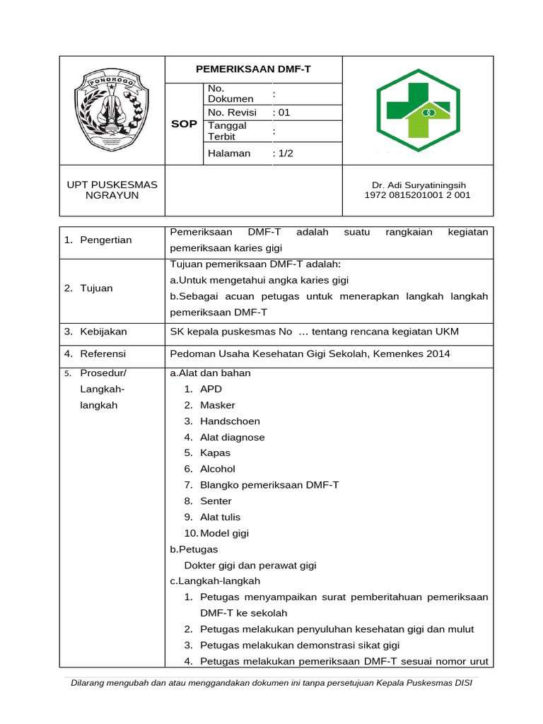 SOP PEMERIKSAAN DMF-T | PDF