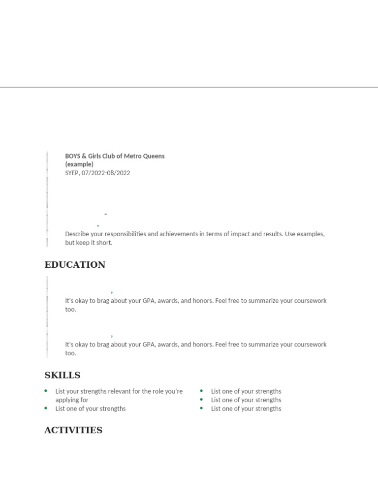 SYEP Resume Guidelines | PDF