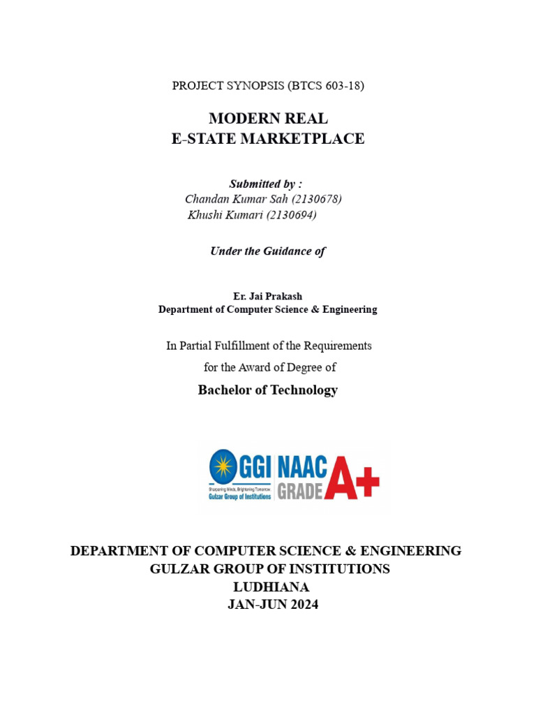 Synopsis of Real Estate Project PDF | PDF | Feasibility Study | Computing