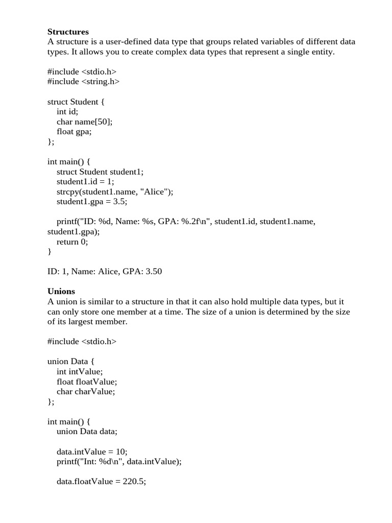 Structures and union 4 year crt | PDF | Computer Data | Computer Engineering