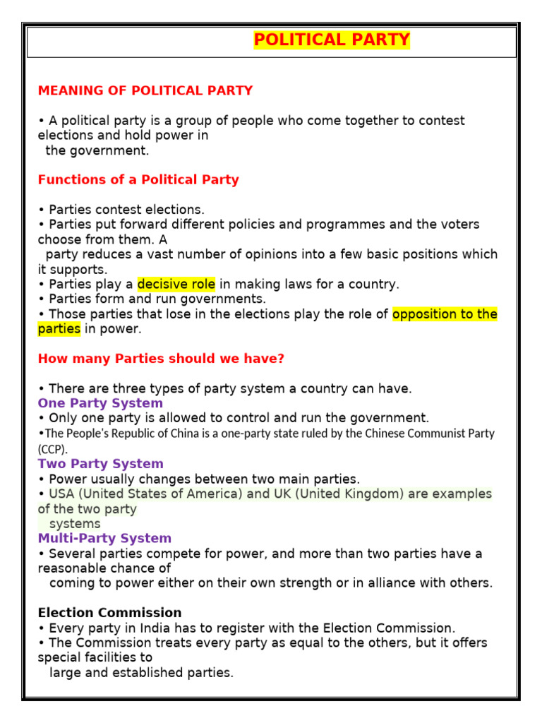 Understanding Political Parties and Their Roles | PDF | Political ...