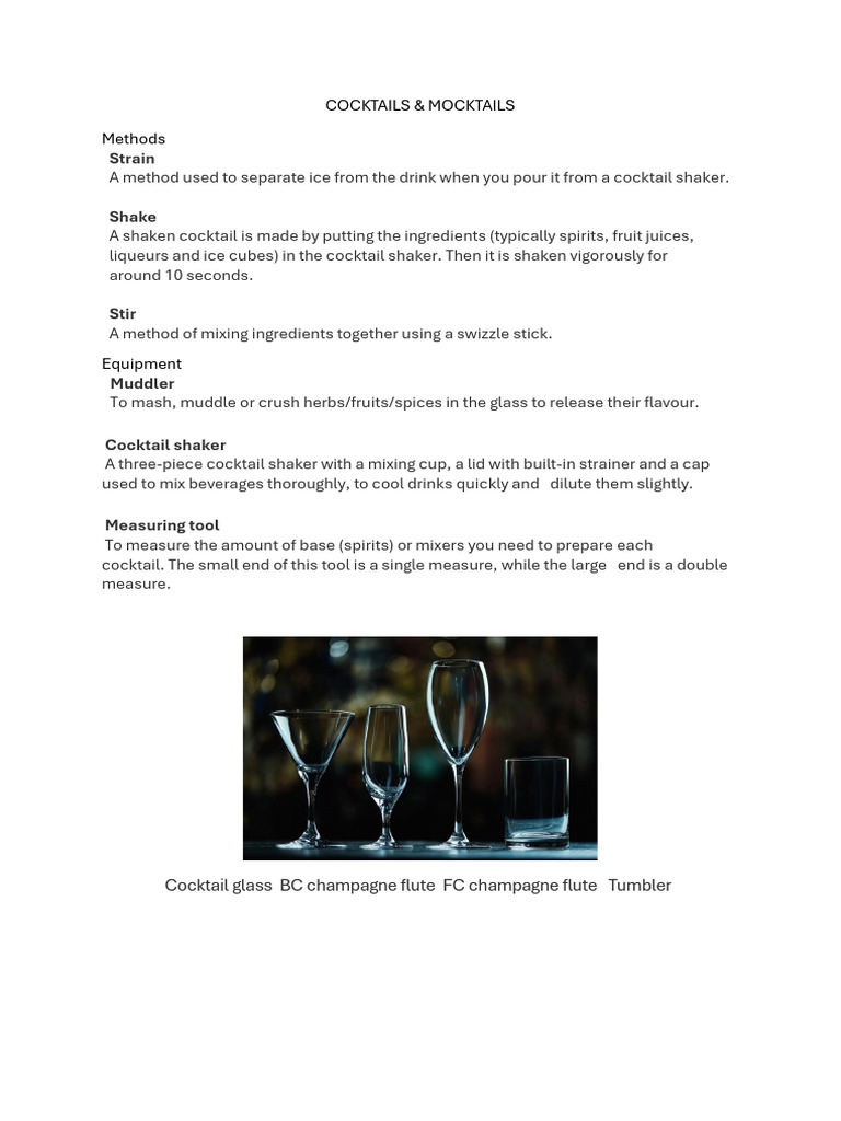Beverage Procedure Samples | PDF | Martini (Cocktail) | Drink