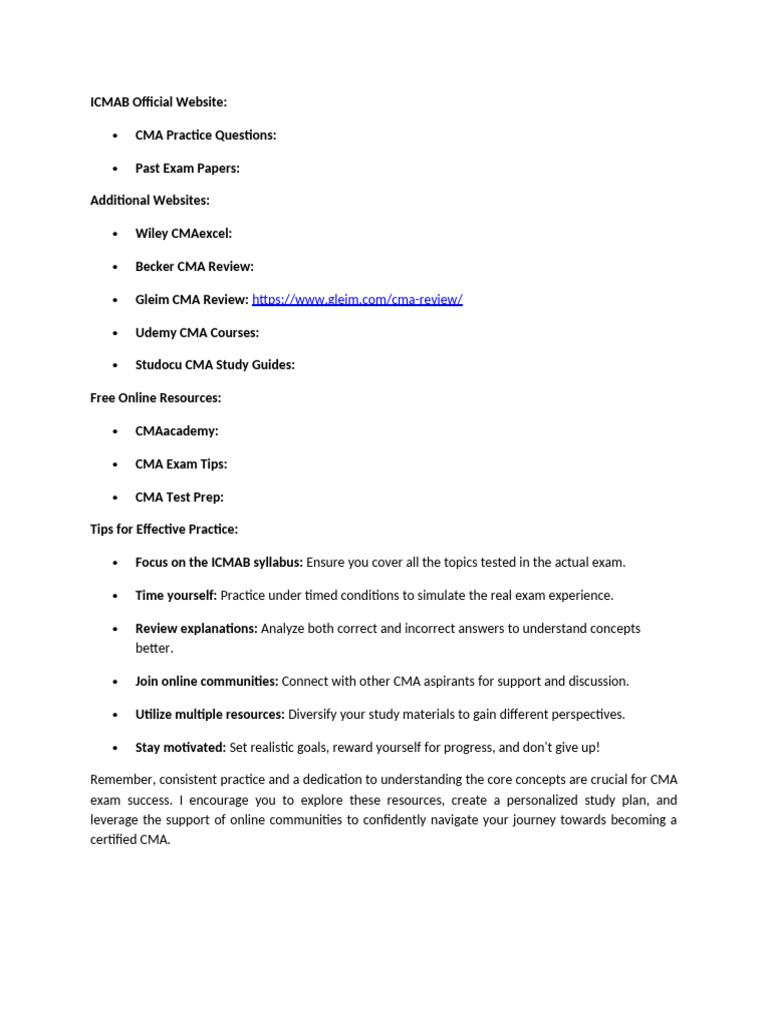 CMA Exam Study Resources and Tips | PDF