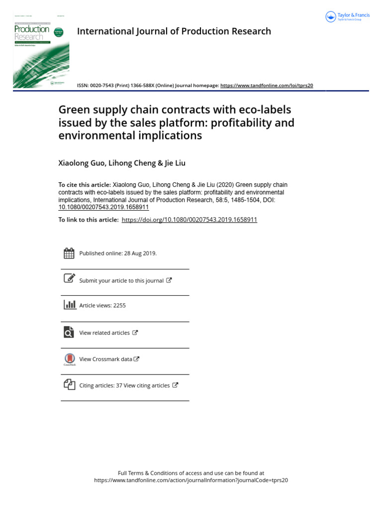 Green Supply Chain Contracts With Eco Labels Issued by The Sales ...