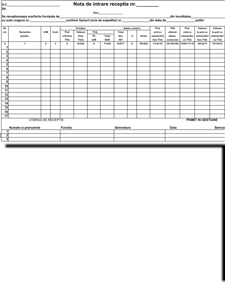 Nota Intrare Receptie Excel | PDF