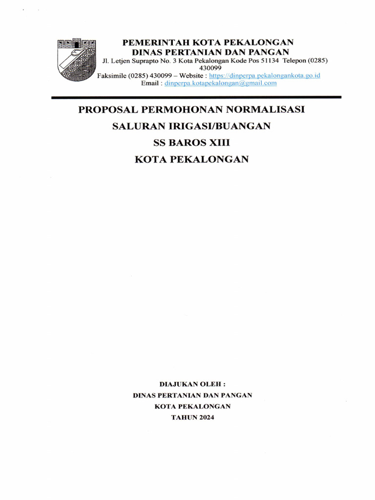 Proposal Permohonan Normalisasi Saluran Irigasi Buangan SS Baros Xiii | PDF