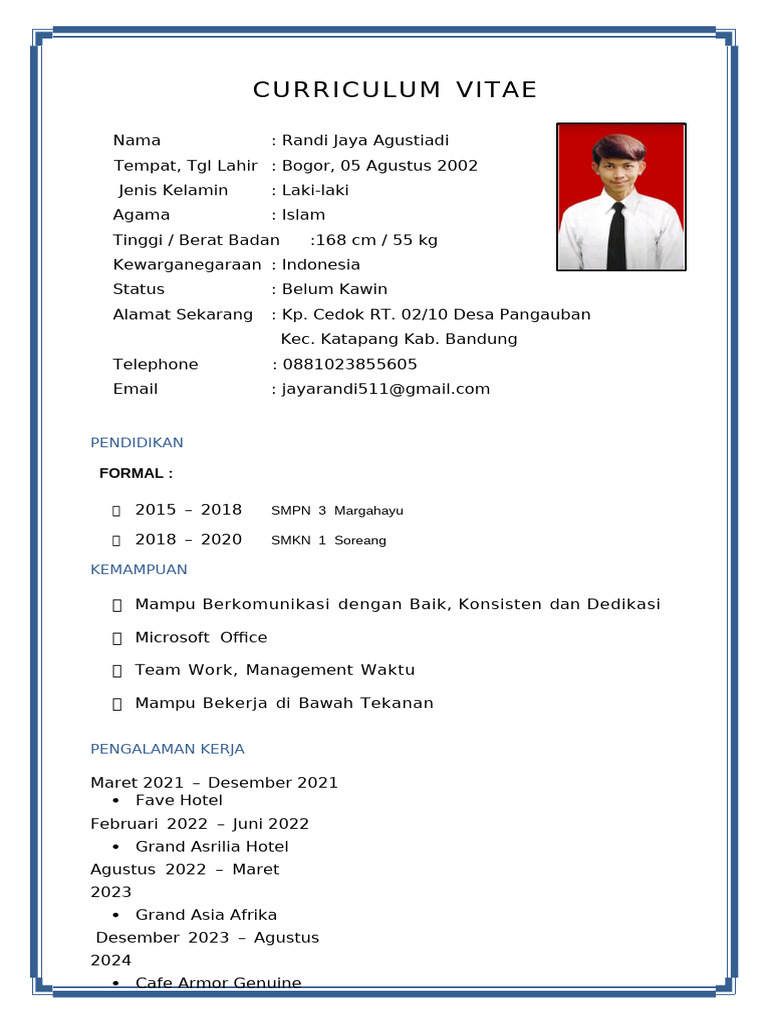 CV Randi Jaya: Pengalaman Hotel & Kafe | PDF