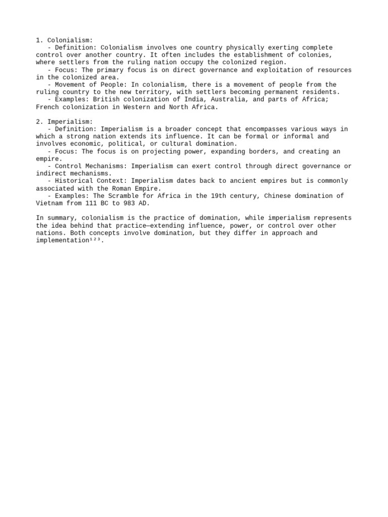 Colonialism Vs Imperialism | PDF