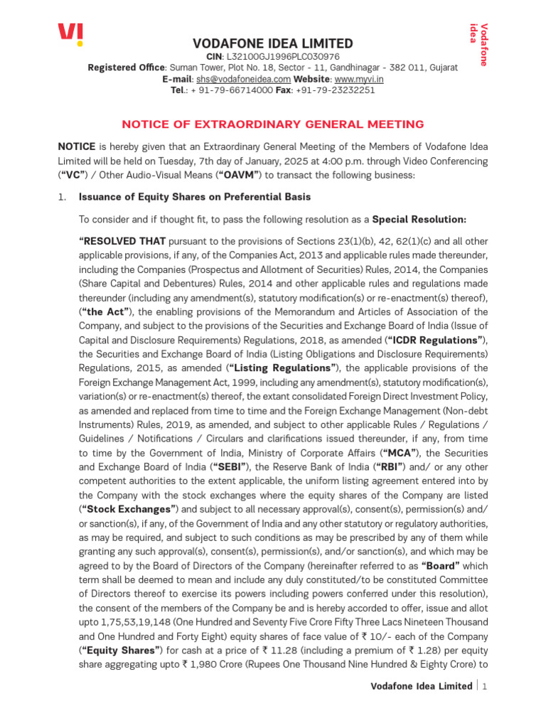 VIL EGM Notice Final | PDF | Login | Electronic Voting