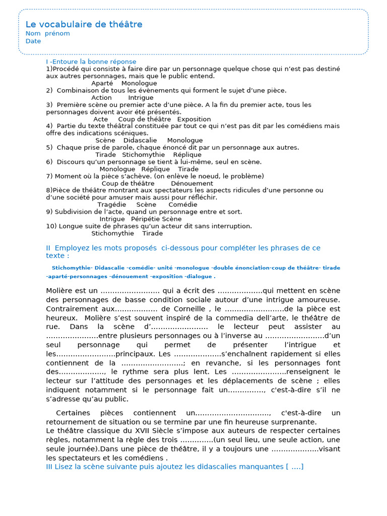 Vocabulaire essentiel du théâtre | PDF | Pièce de théâtre | Théâtre
