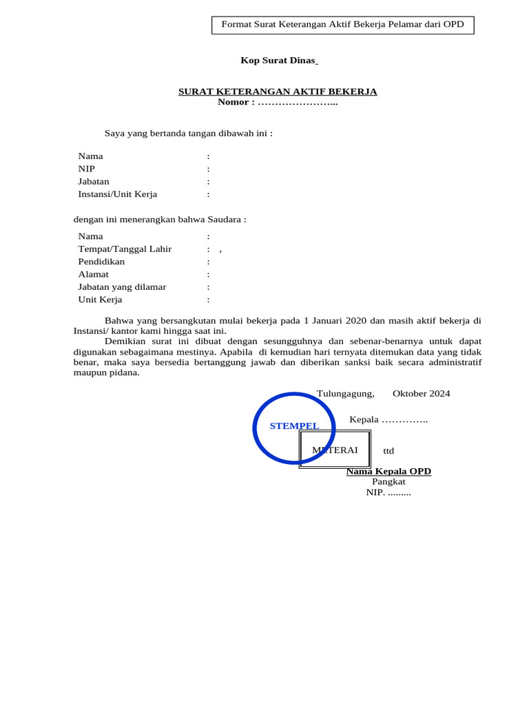 Contoh Surat Keterangan Aktif Bekerja | PDF