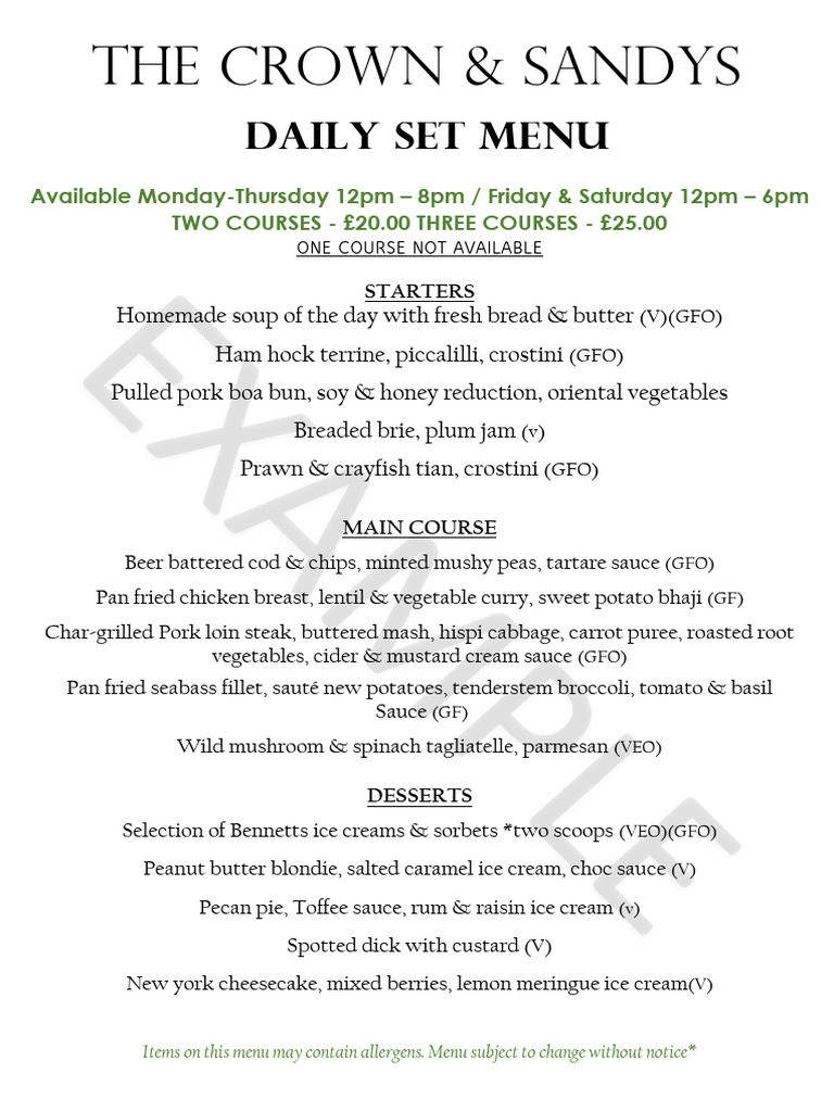 Set Menu 2024 Example | PDF