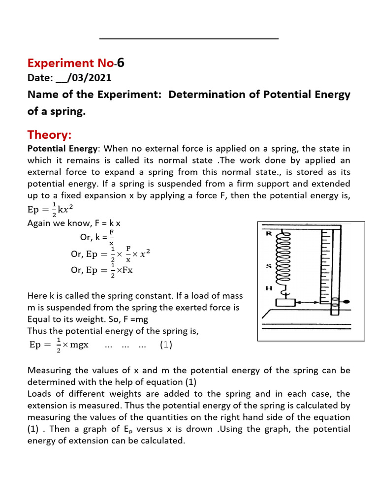 Spring Potential Energy Experiment | PDF | Force | Potential Energy