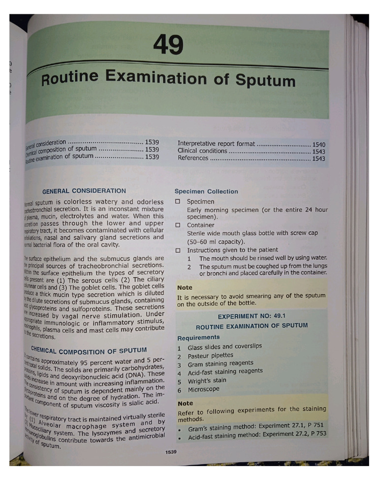 Routine Sputum Examination | PDF