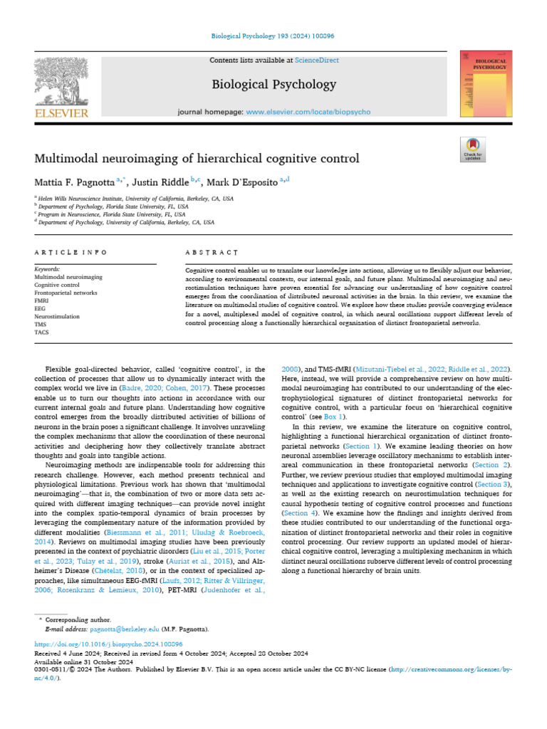 Multimodal Neuroimaging of Hierarchical Cognitive Co 2024 Biological Psychol | PDF | Neural ...