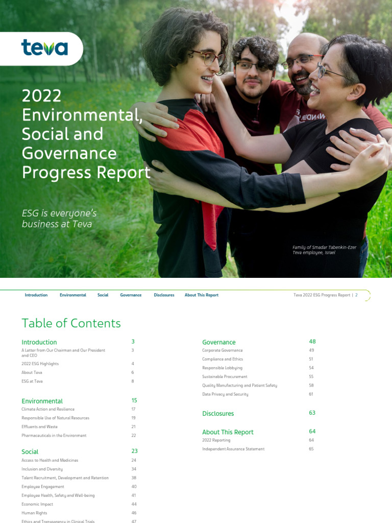 Teva ESG Progress Report - 2022 - Final - v2 | PDF | Governance | Sustainability
