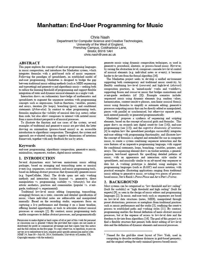 Manhattan End User Programming For Music | PDF | Computer Programming | Spreadsheet