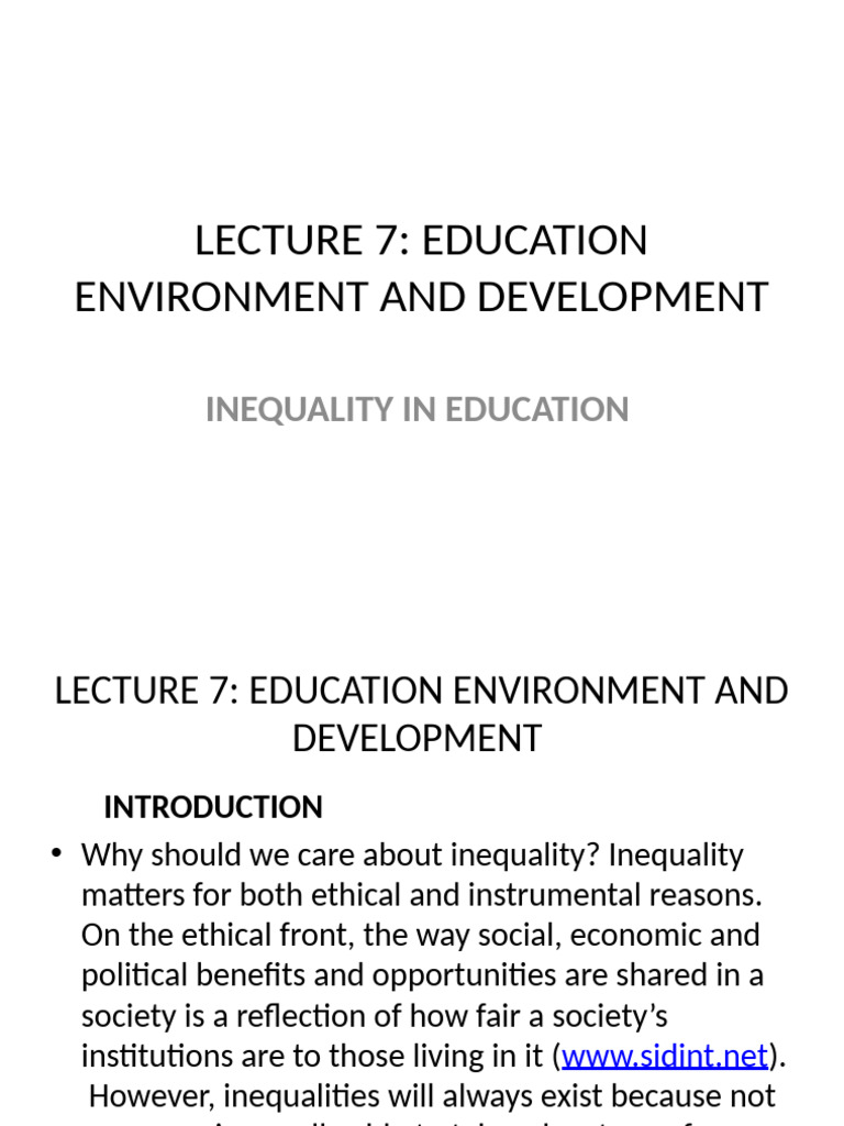 Lecture 7 (Education and Development) | PDF | Gini Coefficient ...