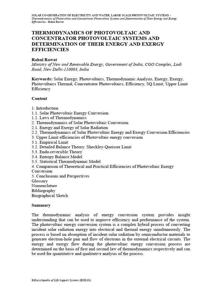 Exergy Analysis of Solar Cells | PDF | Exergy | Band Gap