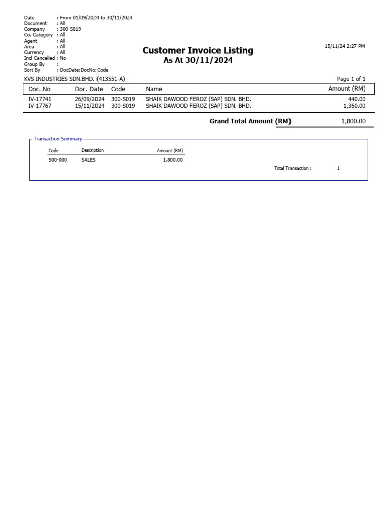 Sap Statement Sept To Nov 2024 | PDF