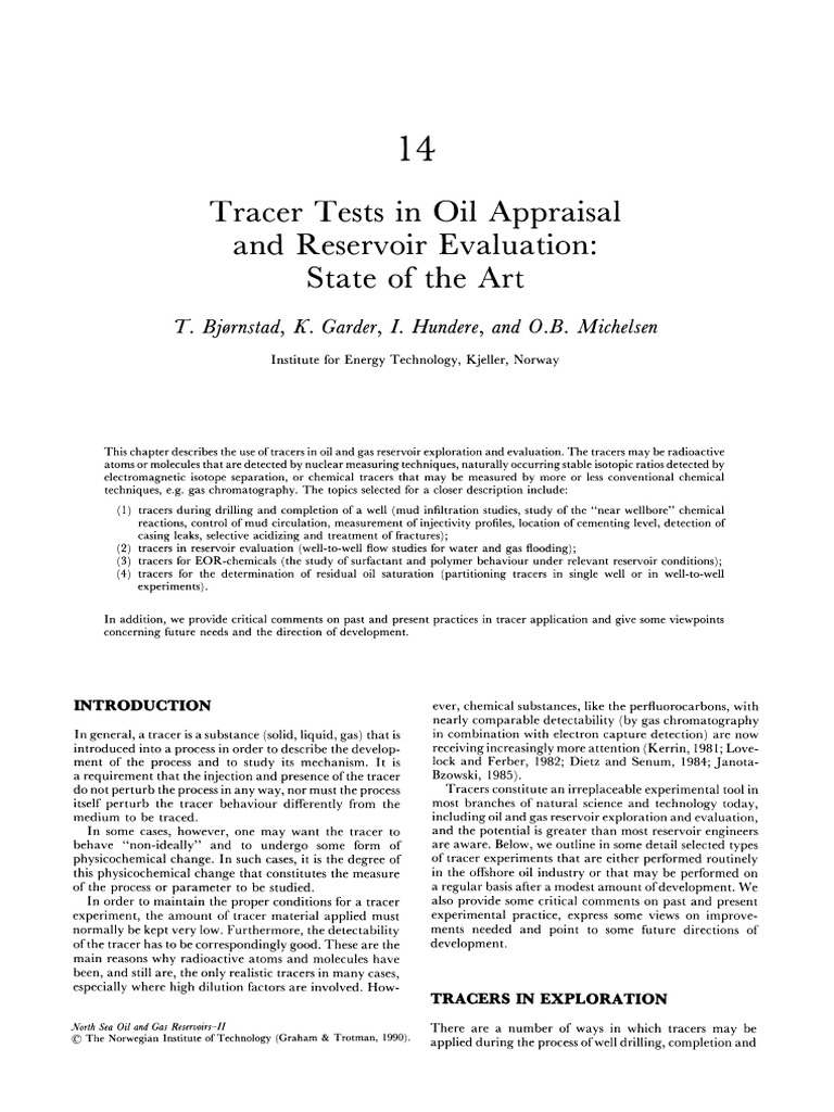 Tracer Tests in Oil Appraisal and Reservoir Evaluation | PDF ...