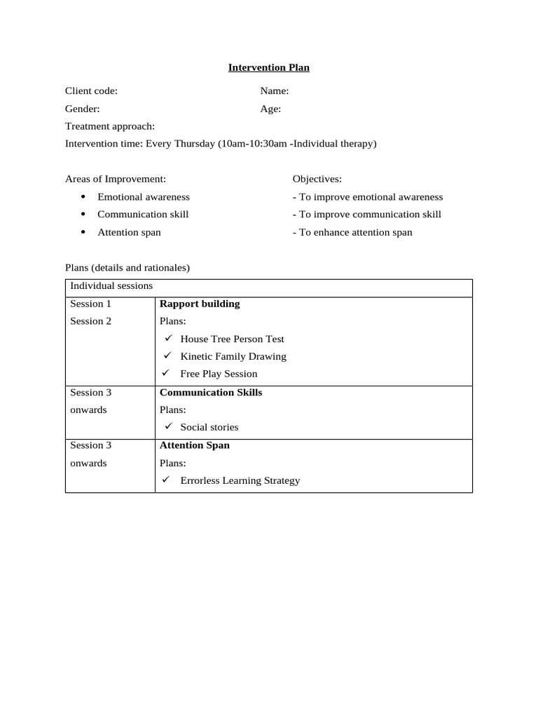ABA Therapy Intervention Plan Overview | PDF | Art Therapy ...
