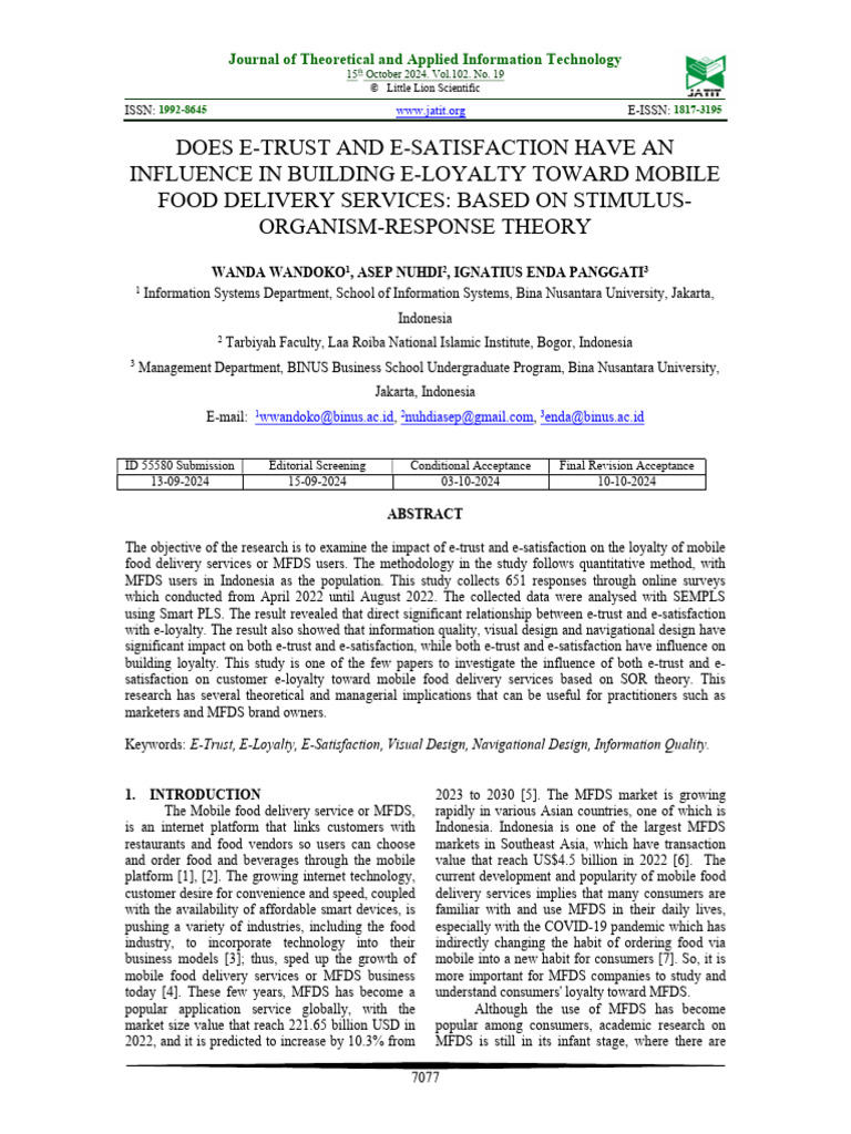 E-Trust & E-Satisfaction Impact on MFDS | PDF | P Value | Coefficient Of Determination