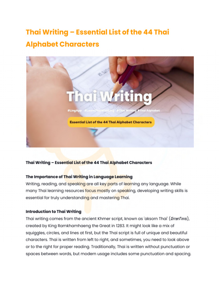 Learn the 44 Thai Alphabet Characters | PDF | Linguistics | Writing