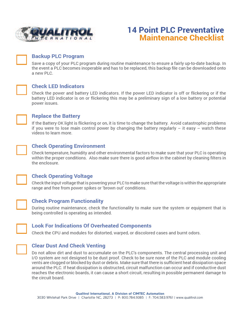 Qualitrol-14-Point-PLC-Preventative-Maintenance-Checklist | PDF ...