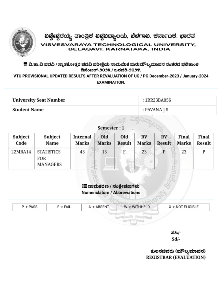 VTU Updated Results After Revaluation 2024 | PDF