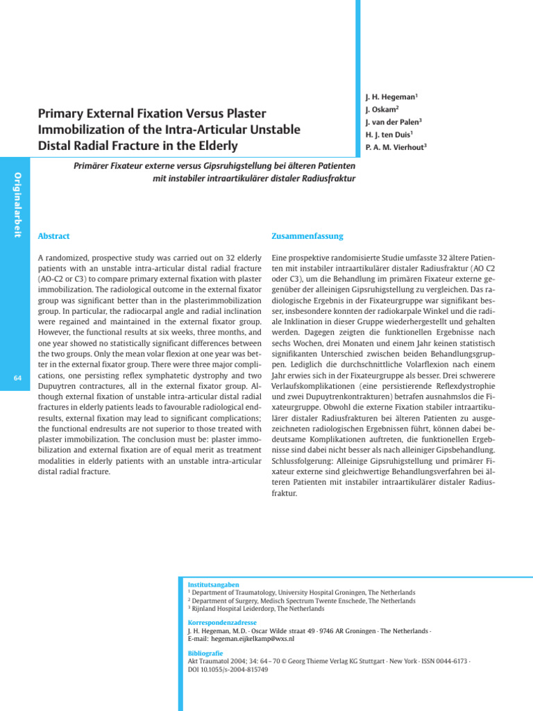 911- Hageman - 2004 - Primary external fixation versus plaster ...