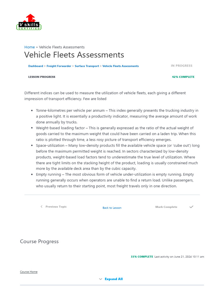 Vehicle Fleets Assessments – Vskills LMS - Copy | PDF | Transport | Cargo