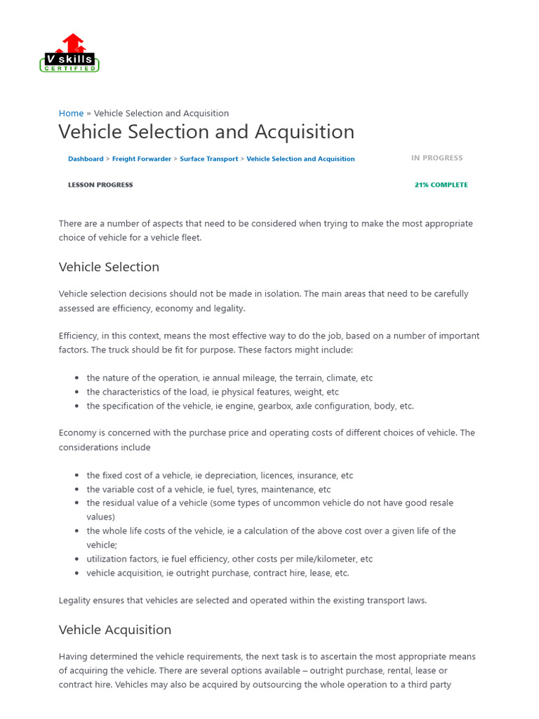 Vehicle Selection and Acquisition | PDF