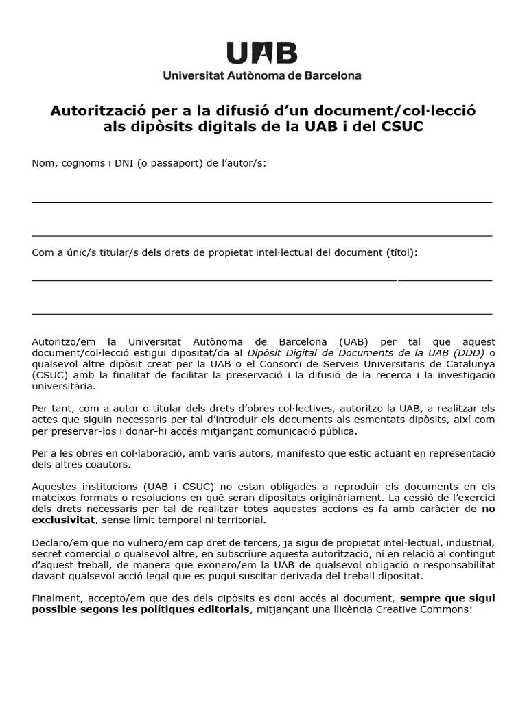Autoritzacio Un Document CAT | PDF