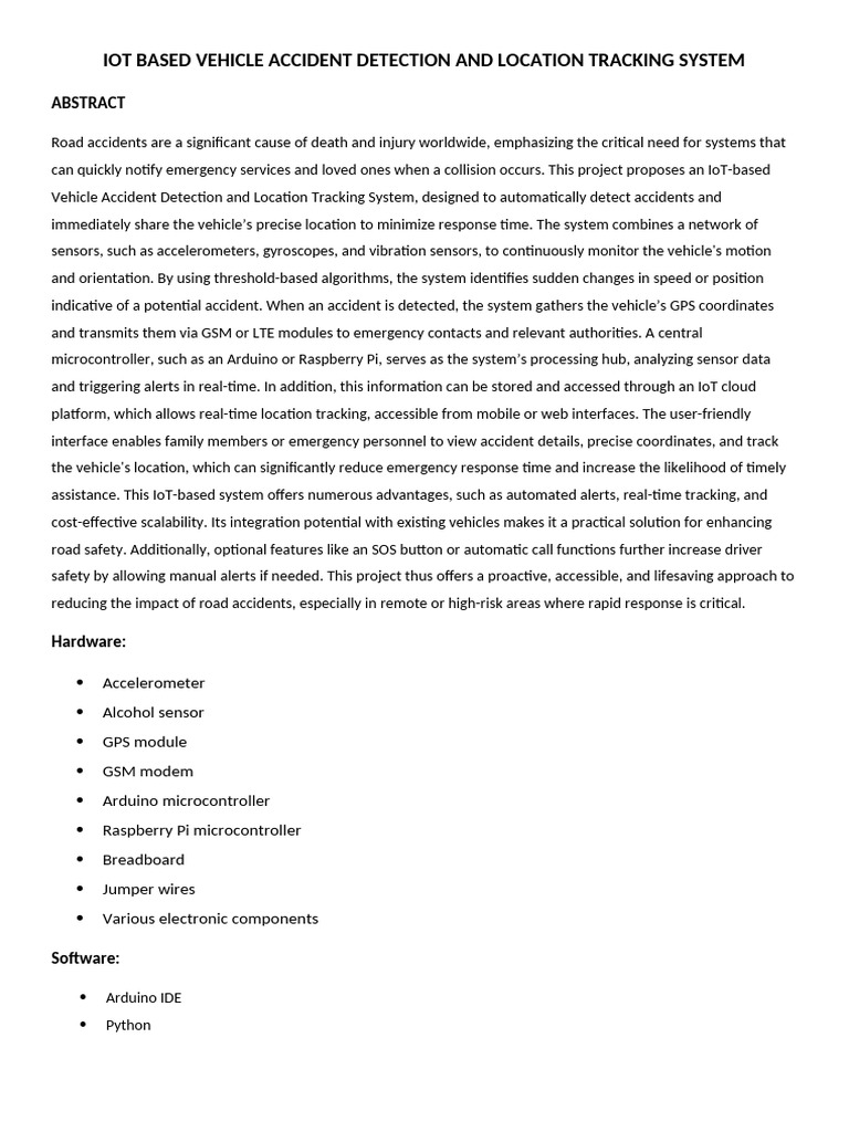 Iot Based Vehicle Accident Detection and Location Tracking System | PDF Iot Based Vehicle Accident Detection and Location Tracking System | PDF