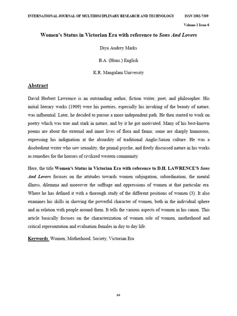 Women's Status in Sons and Lovers | PDF | Sons And Lovers